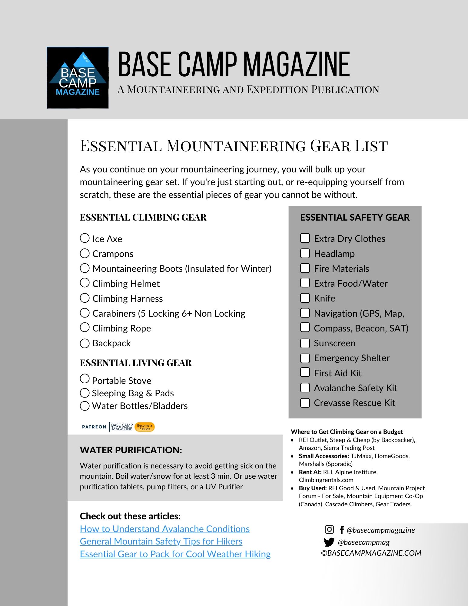Downloadable Essential Mountaineering Gear List | Base Camp Magazine